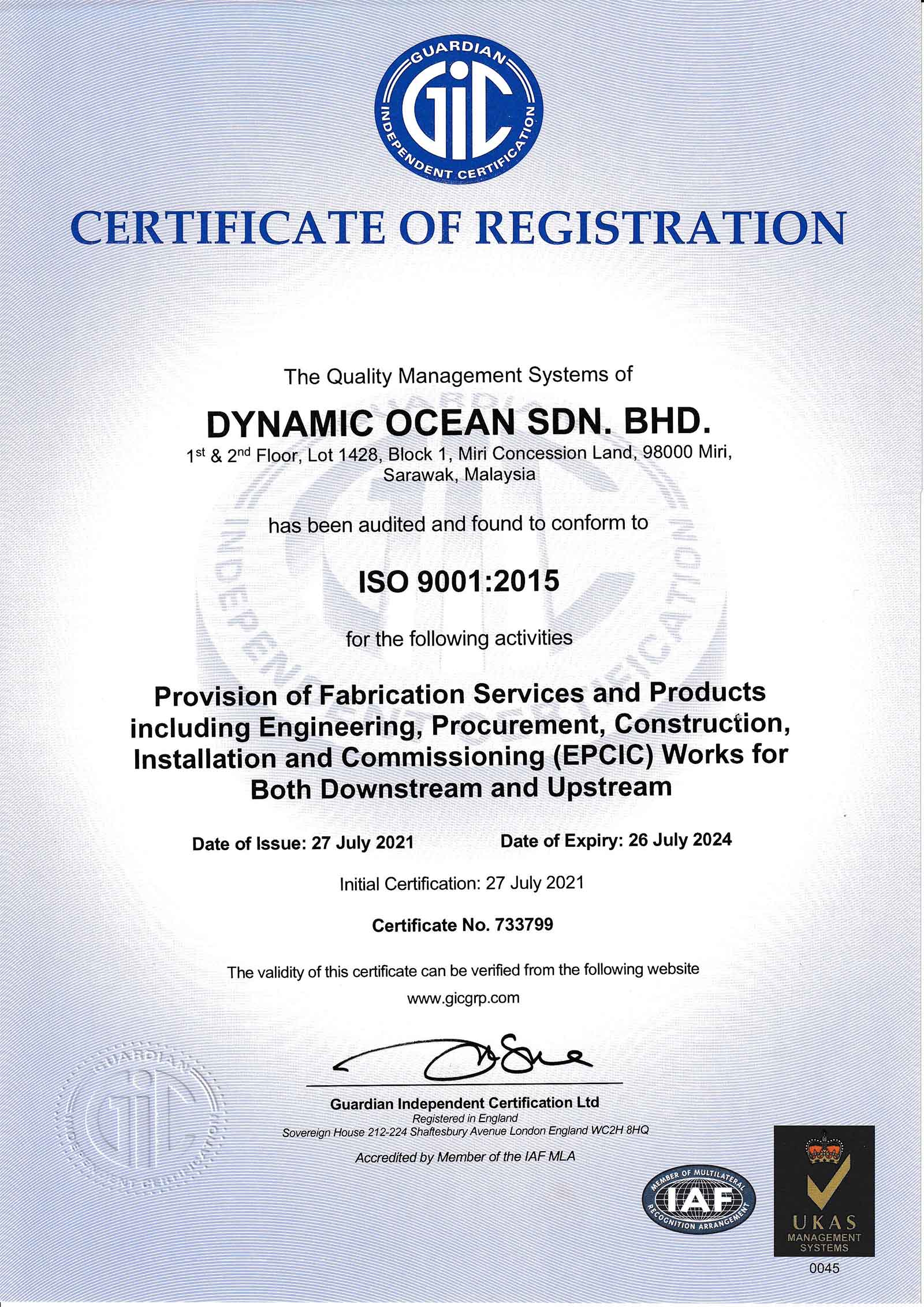 Certification | Dynamic Ocean Sdn Bhd